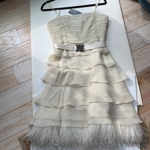BCBG | Dresses | Bcbg Offwhite Chalk Ruffled Silk Chiffon Ostrich ...